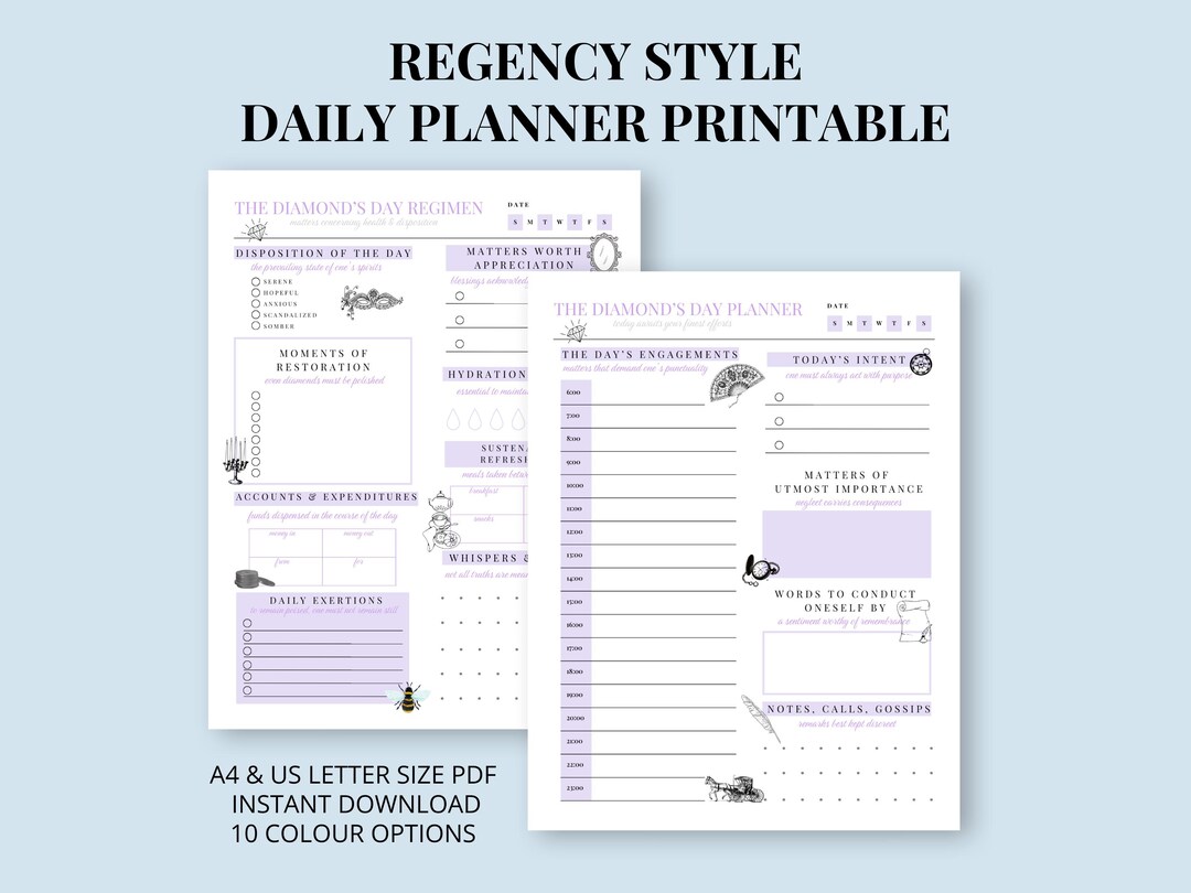 Daily Planner Printable | Regency Style, A4, US Letter Size PDF - Etsy