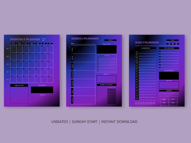 Euphoria Digital Planner | Dark Mode | Purple Blue Aesthetics | Undated ...