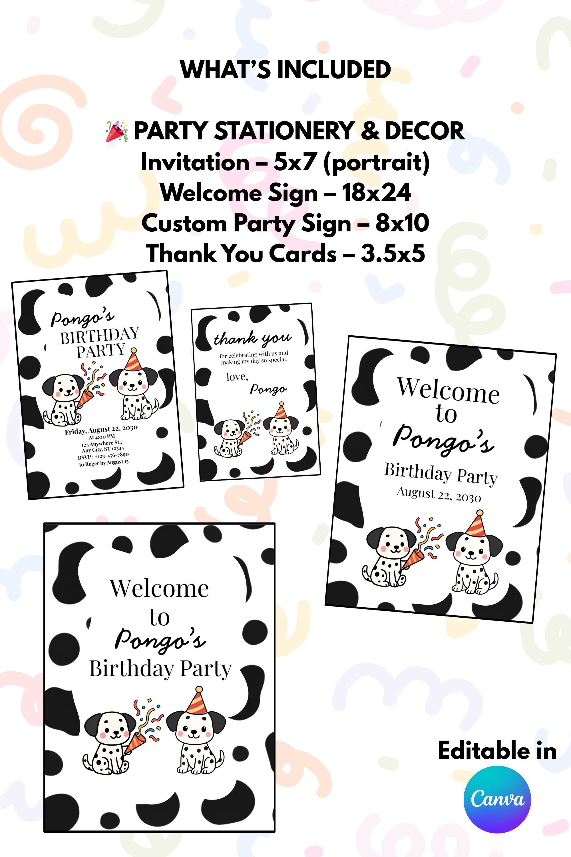 Dalmatian Birthday Bundle Canva Template | Puppy Party Decorations ...