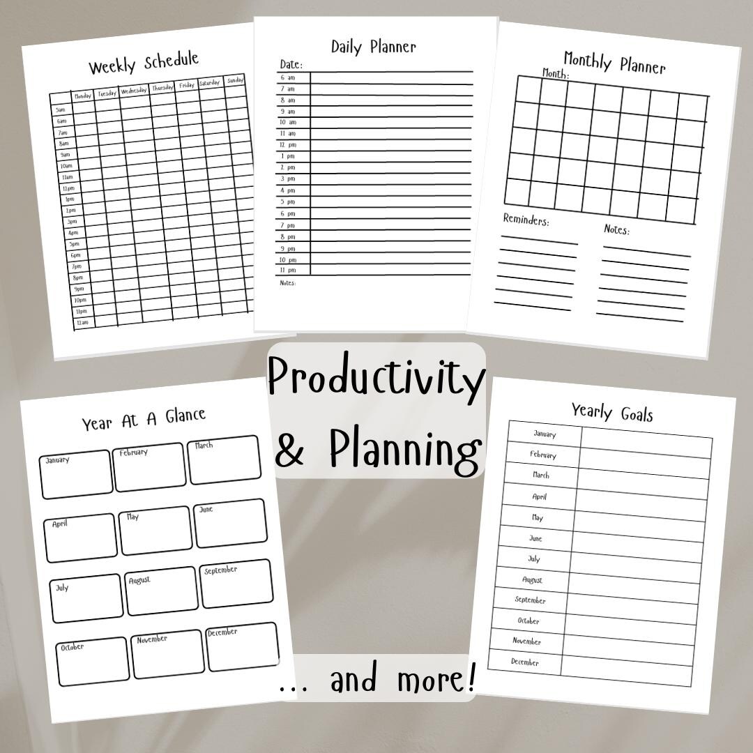 Productivity Planner Printable | 12 Pages | Instant Download - Etsy