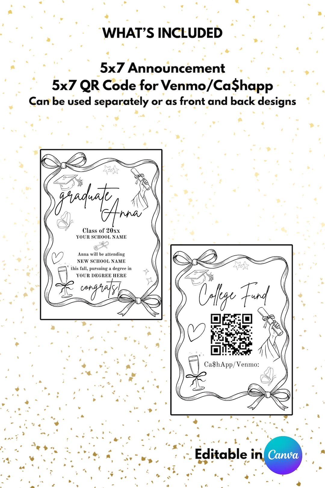 Graduation Announcement QR Code Card Editable Canva Template | Line Art ...