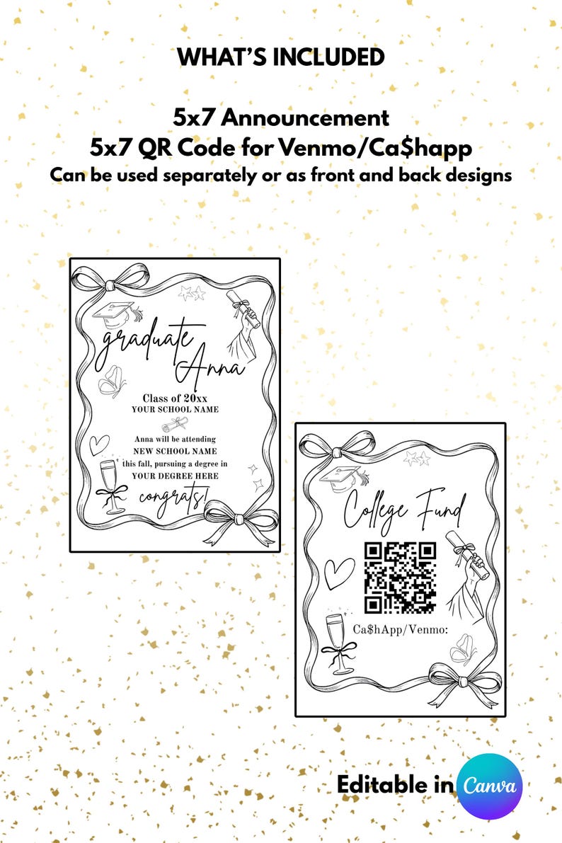 Graduation Announcement QR Code Card Editable Canva Template | Line Art ...