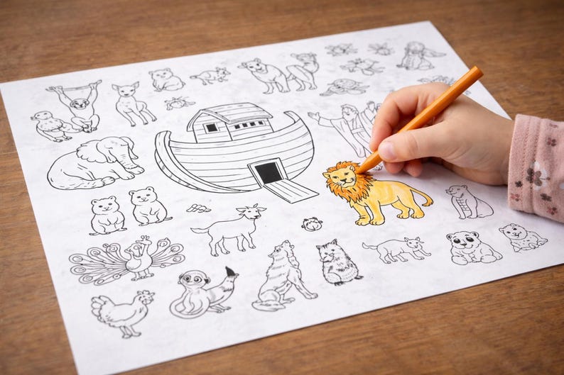 Noah’s Ark Coloring Page A4 – Bible Animals Coloring Poster for Kids ...
