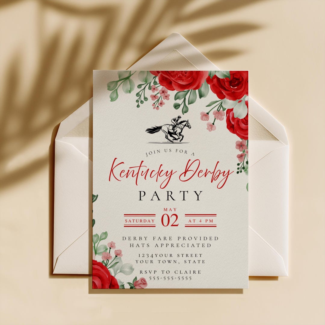 Kentucky Derby Invitation Template, Race for the Roses Party Invite ...