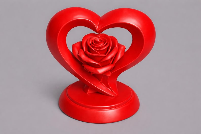 Heart Rose Sculpture STL File – Romantic Rose Heart 3D Print ...