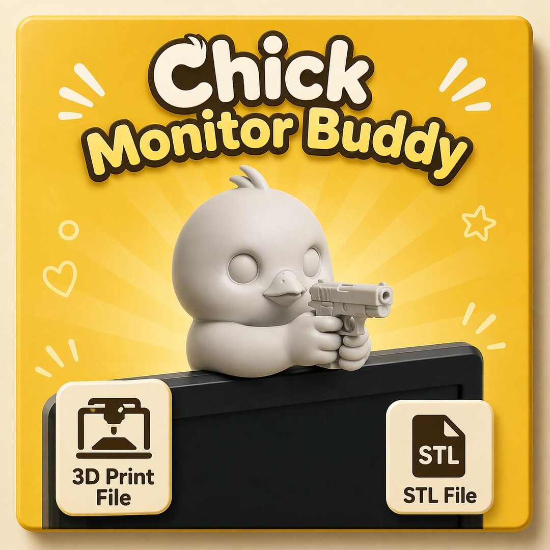 Chick Monitor Buddy Stl Cute Desk Toy 3d Print File Funny Screen
