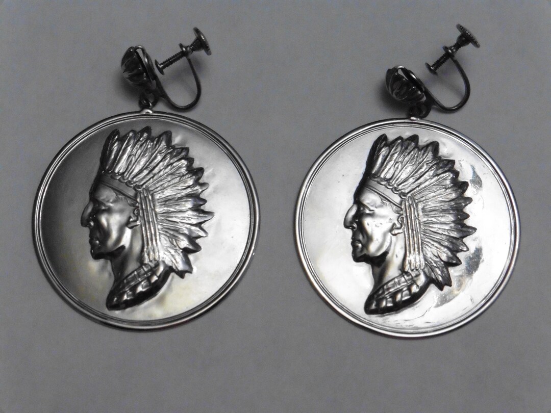 Rare Vintage Native Chief Head Design, Screw Back Earrings - Etsy