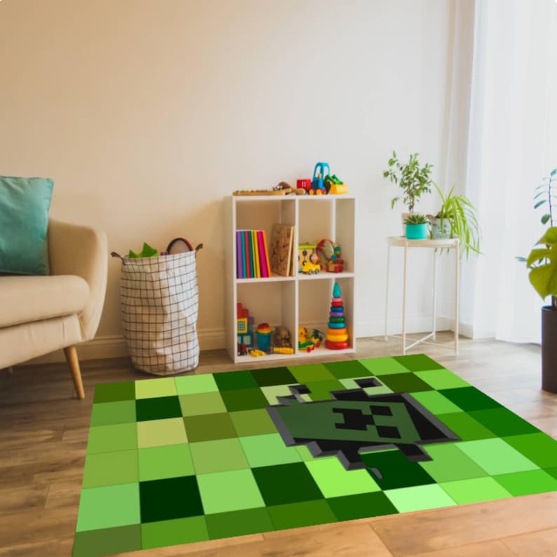 Pixel Art Gamer Rug, Green Block Pattern, Washable Non-slip - Etsy
