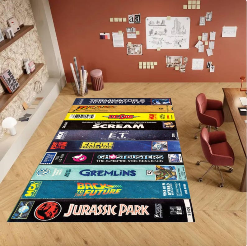 Retro VHS Movie Area Rug, 80s 90s Film Collection Carpet, Cinema Decor ...