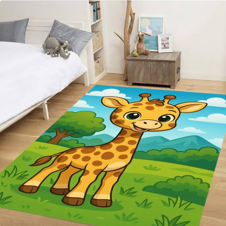 Giraffe Kids Rug, Washable Nursery Playroom Decor - Etsy