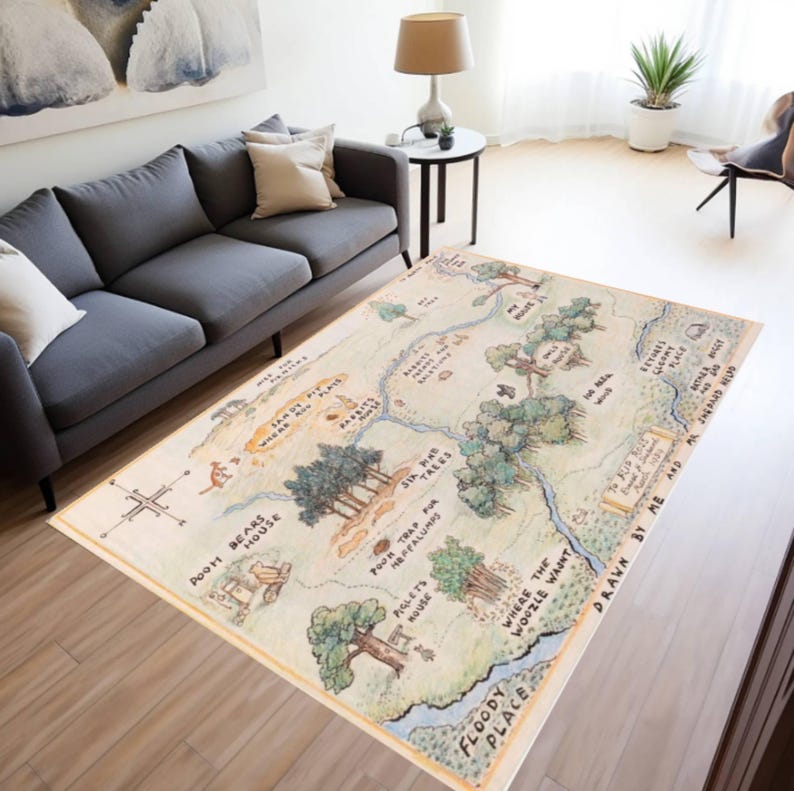 Vintage Storybook Map Rug, Illustrated Landscape Carpet, Nursery Kids ...