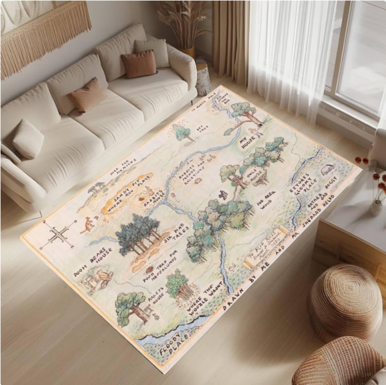 Vintage Storybook Map Rug, Illustrated Landscape Carpet, Nursery Kids ...