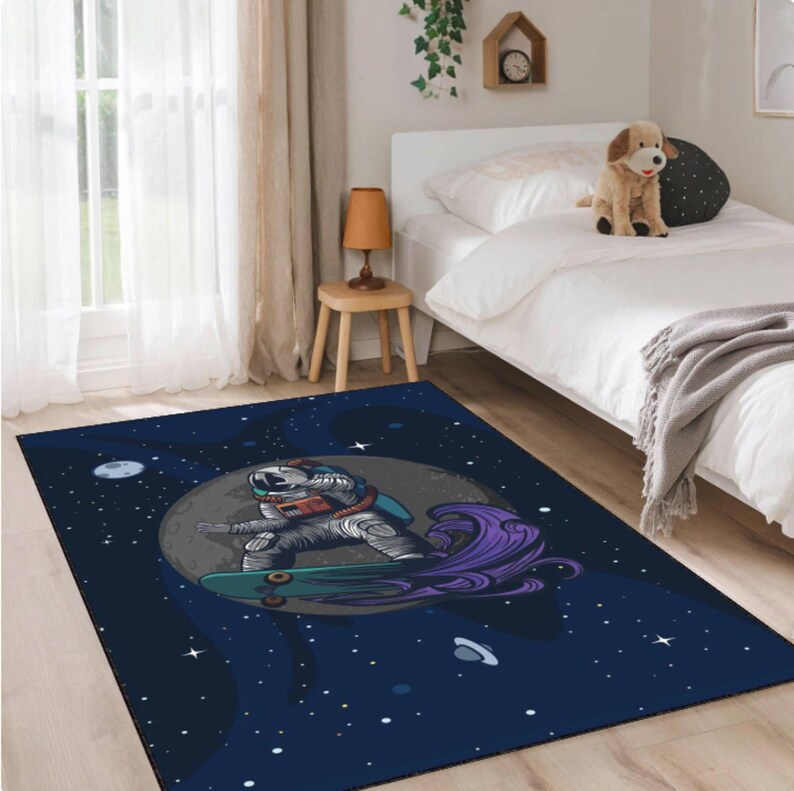 Astronaut Space Skateboard Area Rug, Galaxy Kids Room Carpet, Cosmic ...
