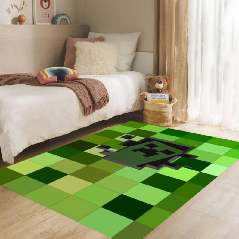 Pixel Art Gamer Rug, Green Block Pattern, Washable Non-slip - Etsy