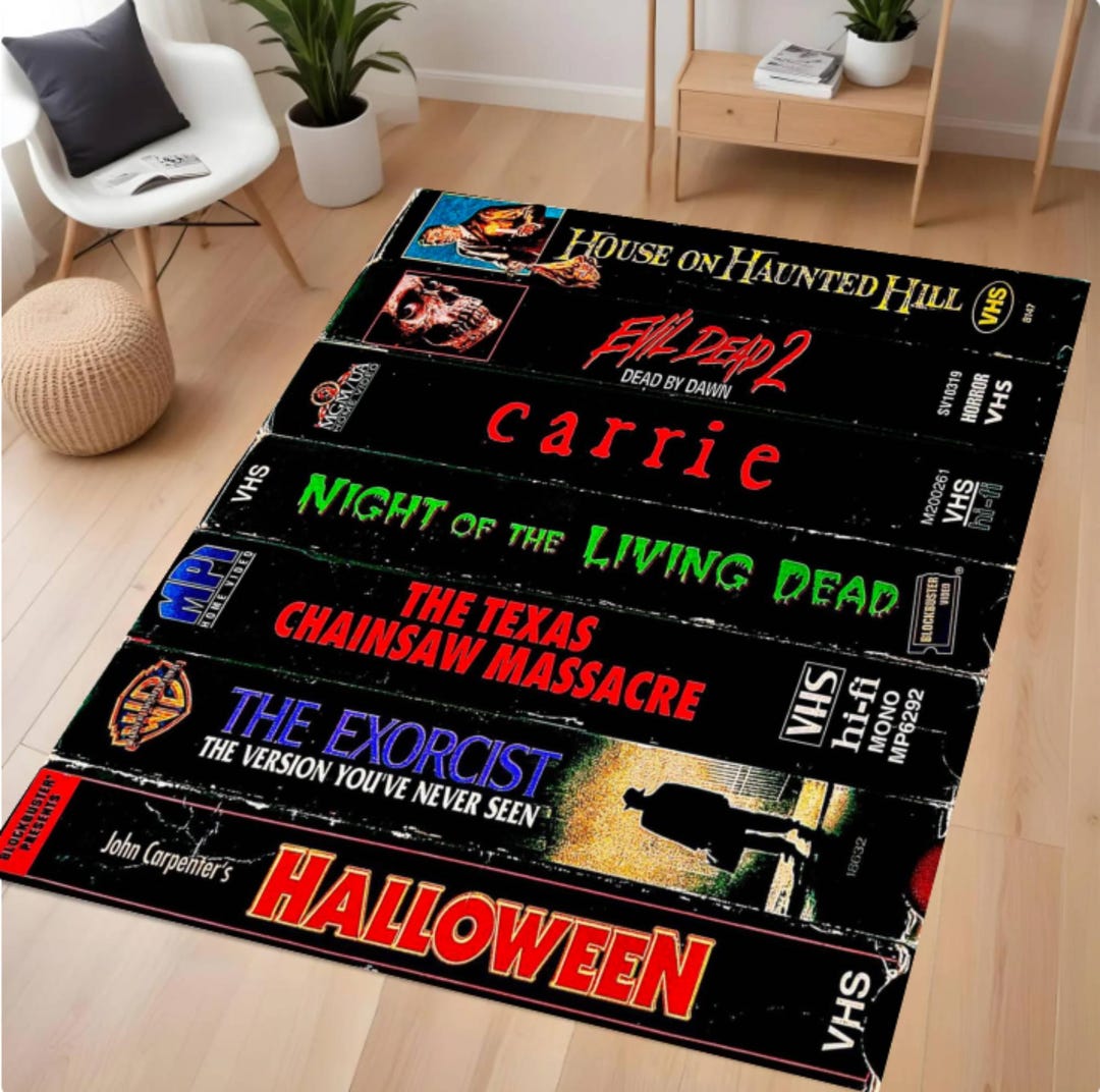Classic Horror VHS Rug, Vintage Scary Movie Floor Carpet, Retro Slasher ...