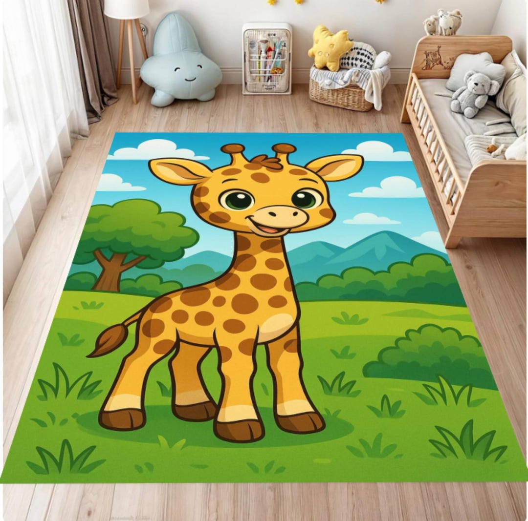 Giraffe Kids Rug, Washable Nursery Playroom Decor - Etsy
