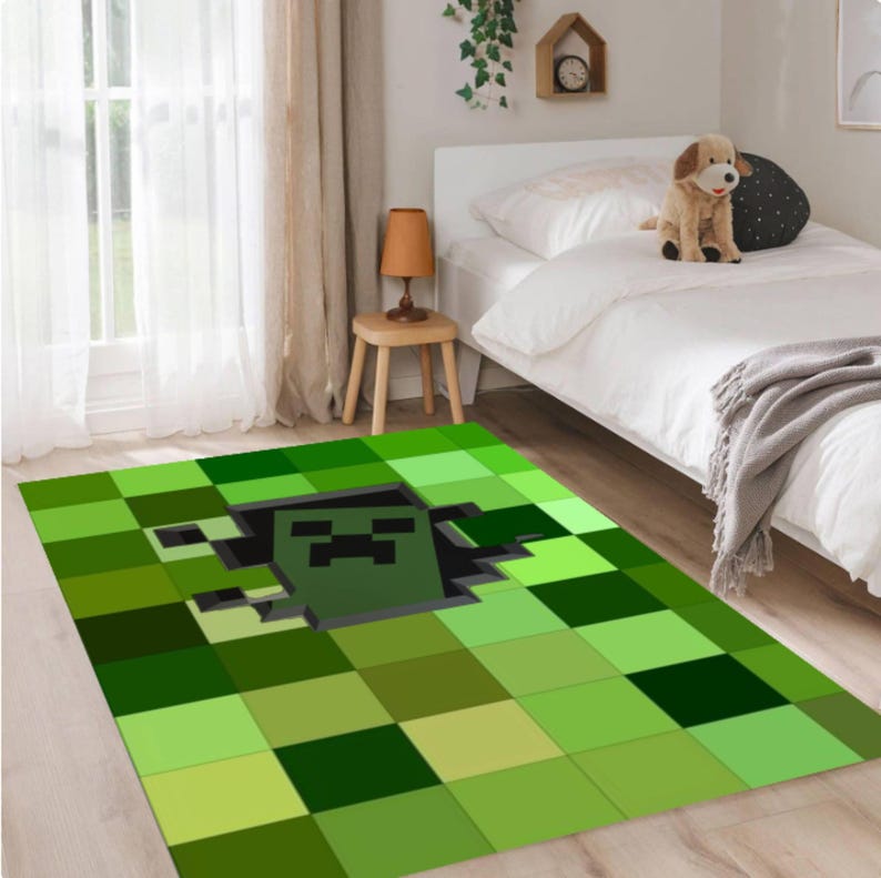 Pixel Art Gamer Rug, Green Block Pattern, Washable Non-slip - Etsy