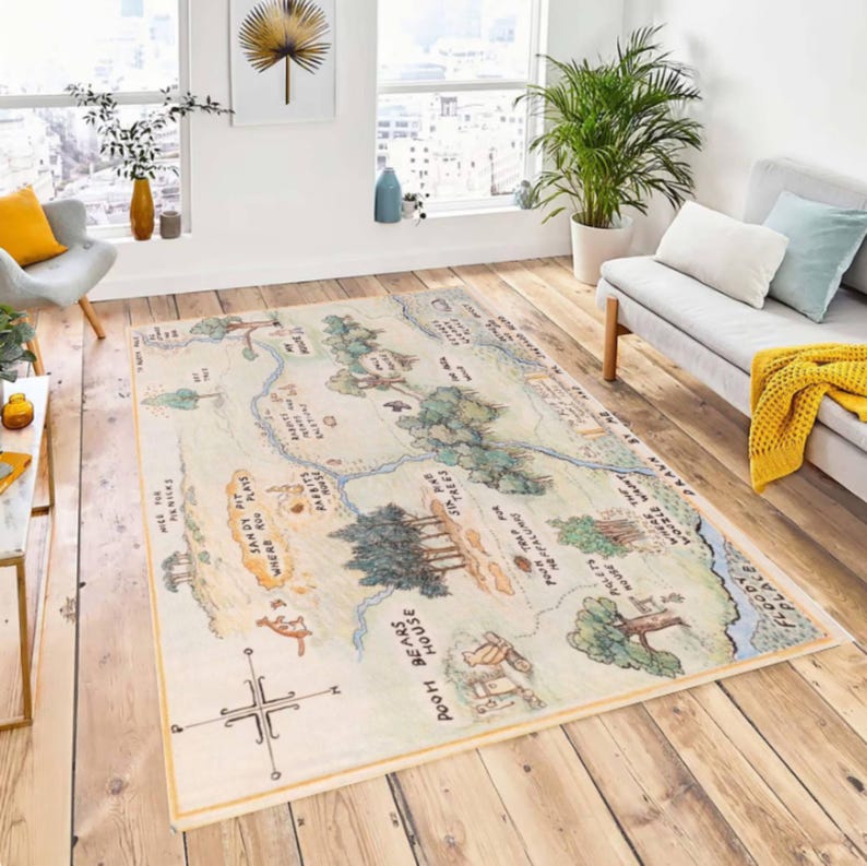 Vintage Storybook Map Rug, Illustrated Landscape Carpet, Nursery Kids ...