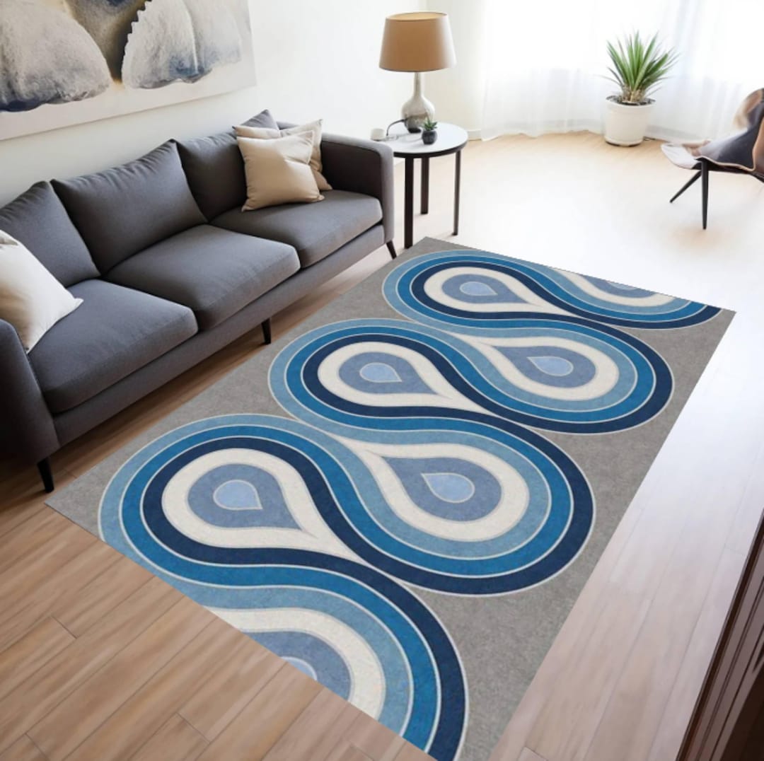 Modern Blue Abstract Area Rug, Wave Pattern Living Room Carpet ...