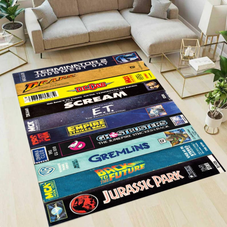 Retro VHS Movie Area Rug, 80s 90s Film Collection Carpet, Cinema Decor ...