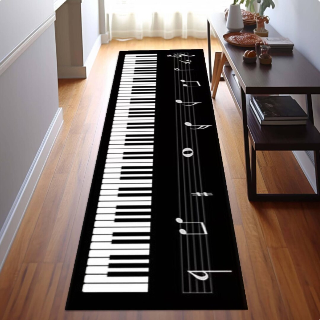Piano Keyboard Runner Rug, Music Lover Hallway Carpet, Black White Keys ...