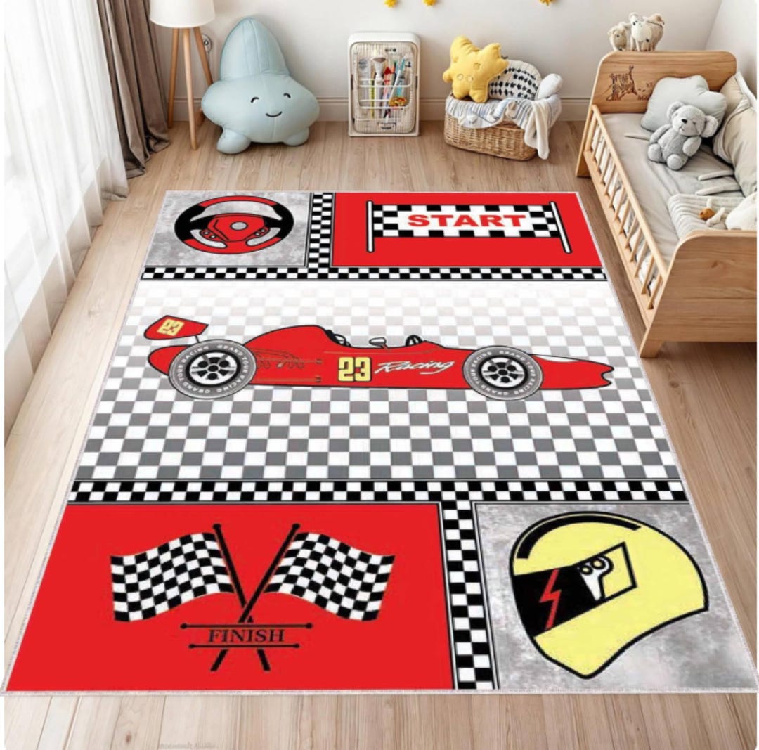 Race Car Kids Rug, Racing Theme Playroom Carpet, Washable Rug, Non Slip ...