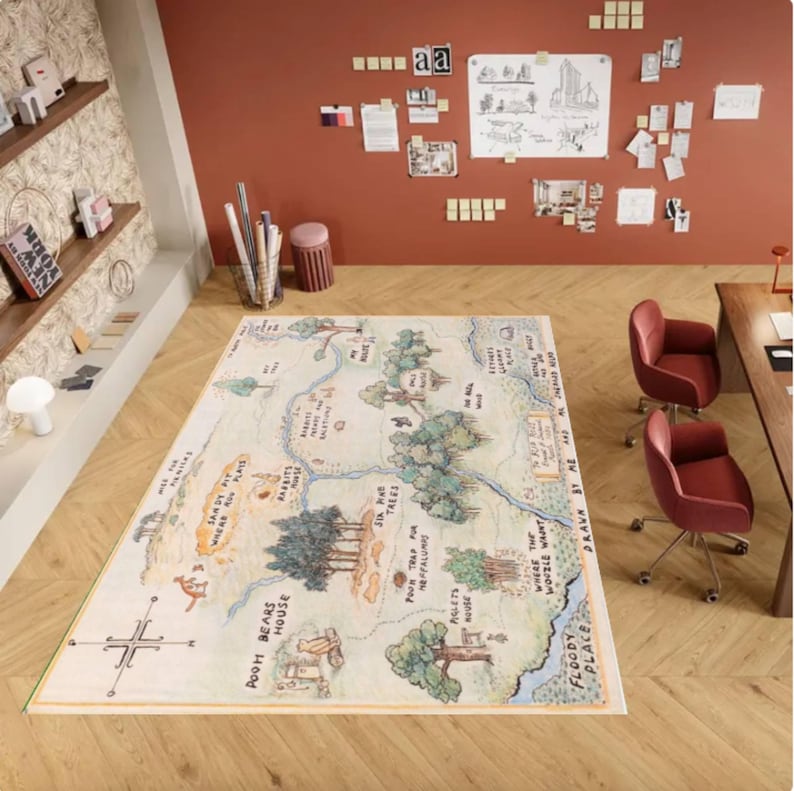 Vintage Storybook Map Rug, Illustrated Landscape Carpet, Nursery Kids ...