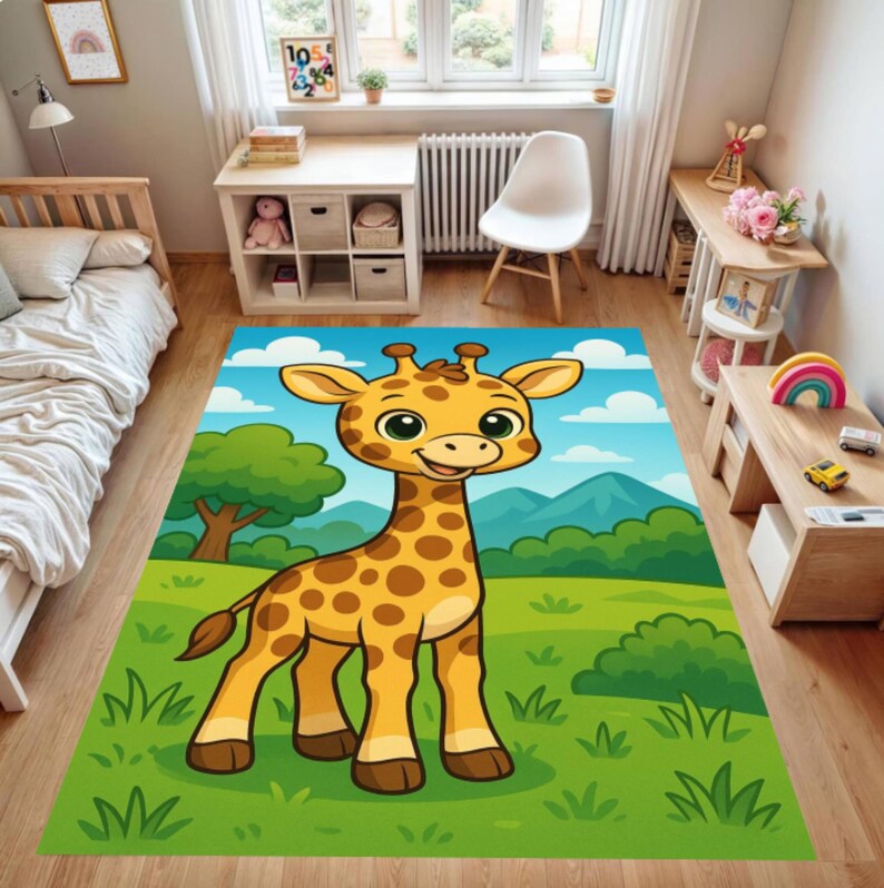Giraffe Kids Rug, Washable Nursery Playroom Decor - Etsy
