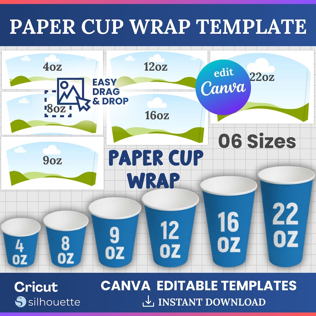 Paper Cup Wrap Template Bundle Canva Editable Digital Download - Etsy