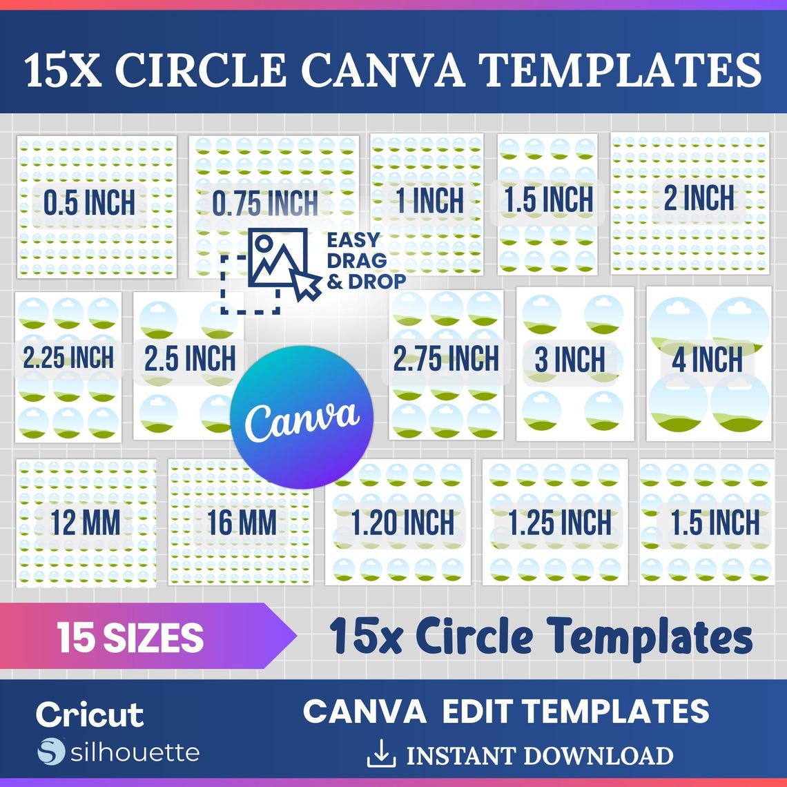 15 Circle Canva Templates Bundle | Sticker, Button Pin, Label & Earring ...
