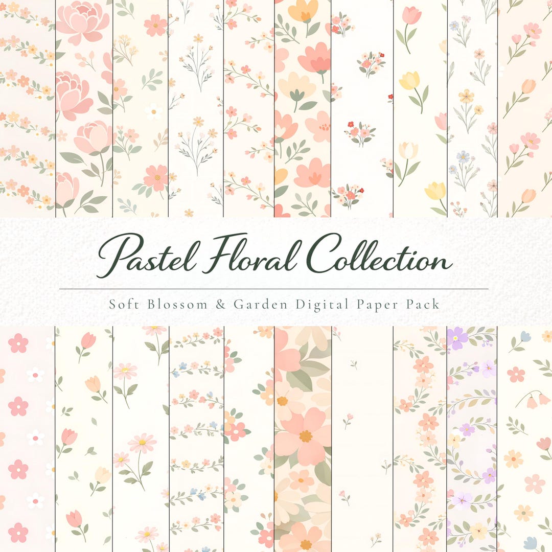 Pastel Floral Digital Paper Pack, Flower Patterns, Soft Blossom ...