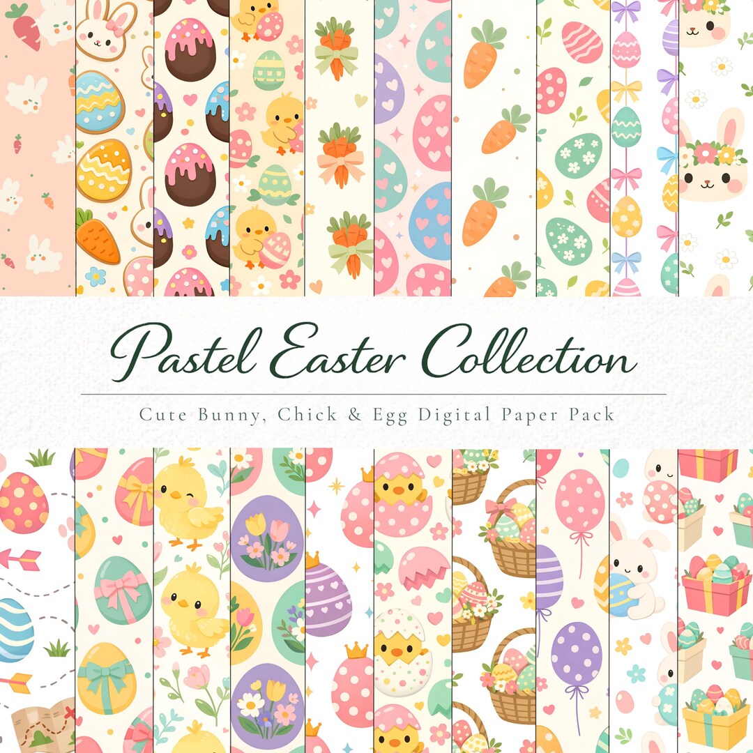 Pastel Easter Digital Paper Pack, Kawaii Patterns, 20 Seamless ...