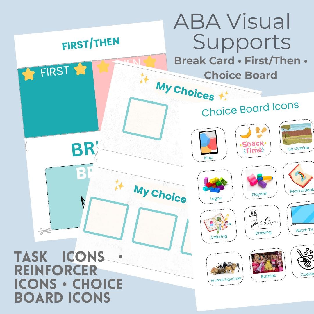 ABA Printable Bundle, Choice Boards, First/then Board, Break Card and ...