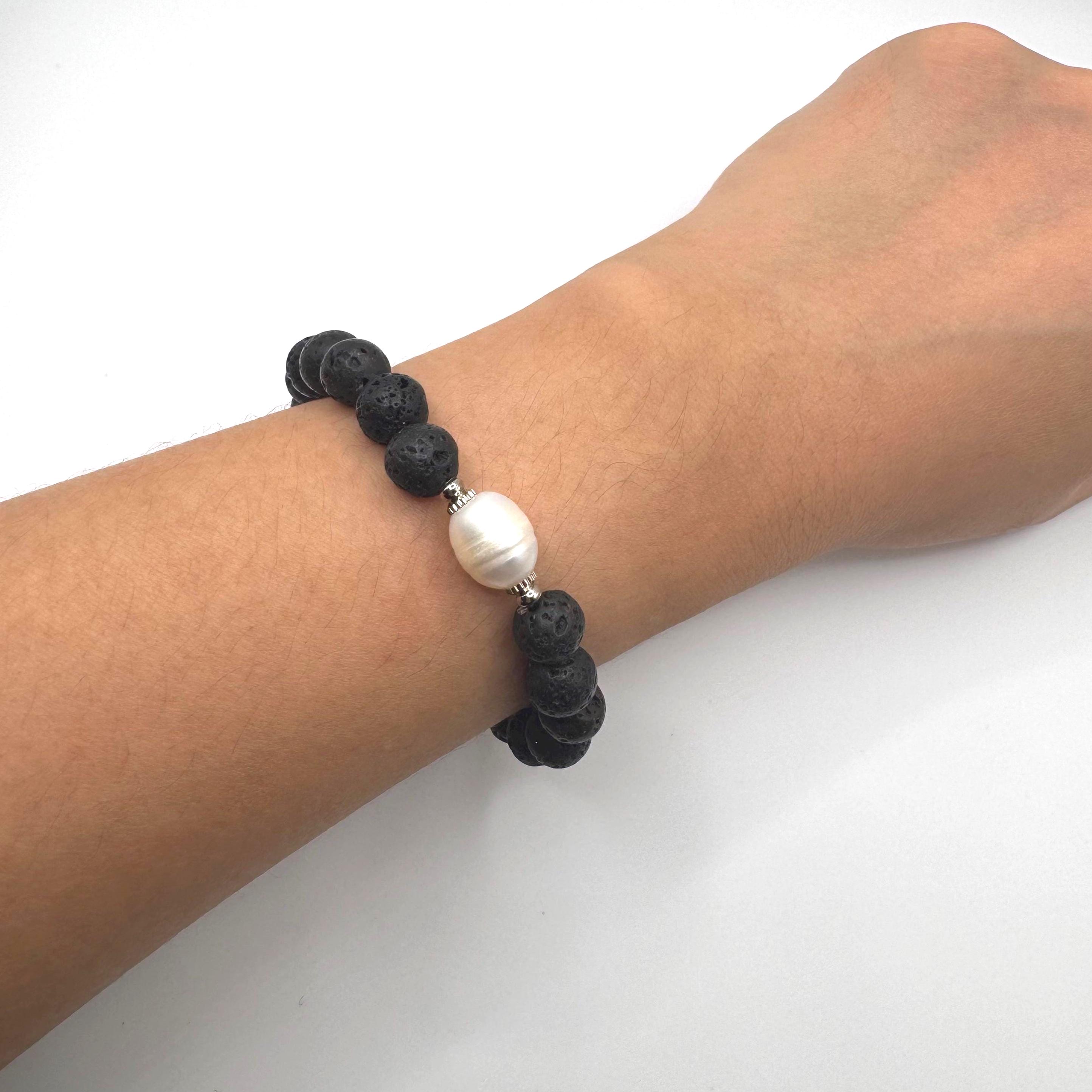 Natural Pearl & Lava Rock Bead Bracelet | Hawaiian Jewelry - Etsy