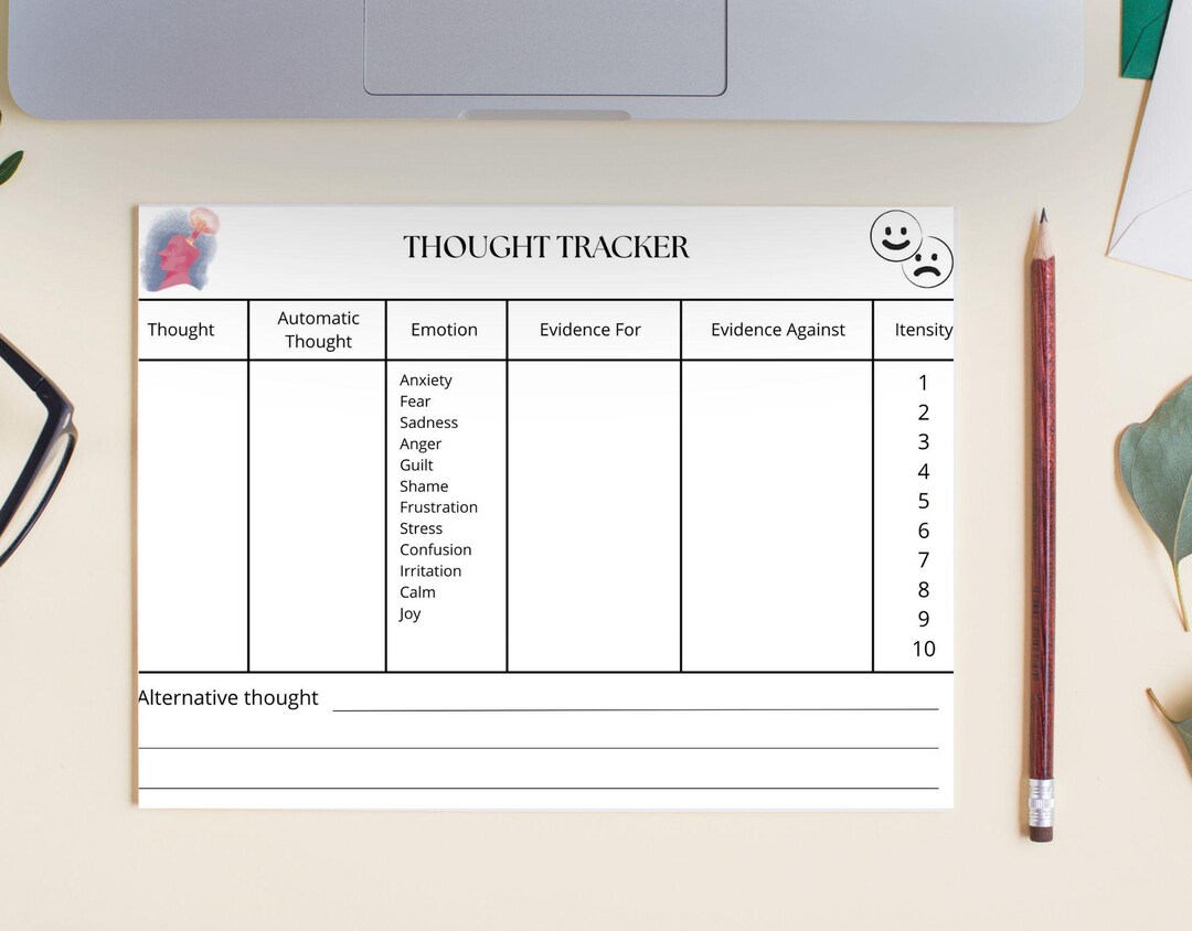 Anxiety Thought Tracker – Printable CBT Worksheet Pdf/jpg A4 & US ...