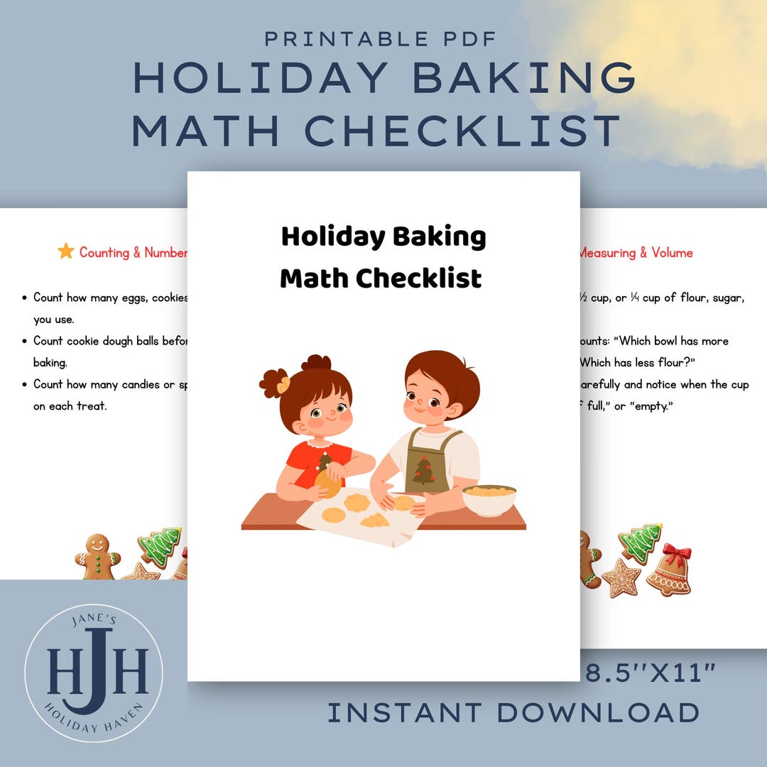Holiday Baking Math Checklist for Preschoolers | Kindergarten Readiness ...