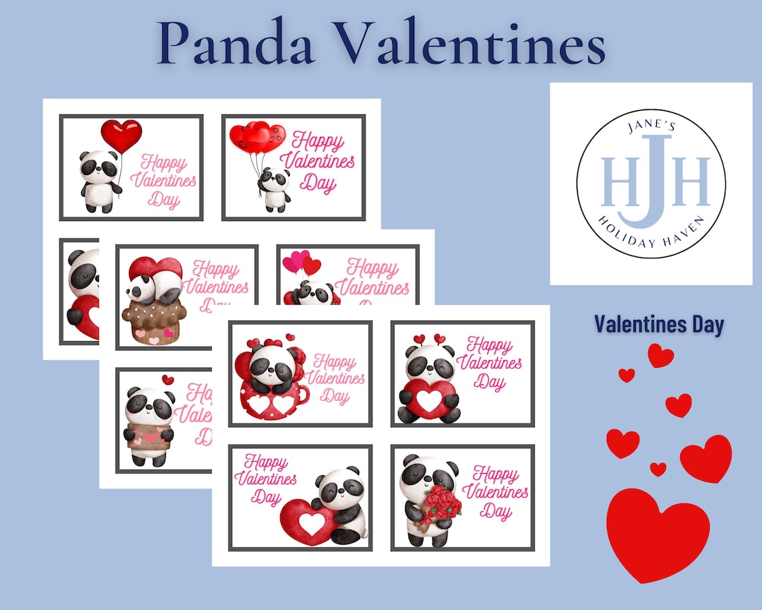 Panda Valentine Cards Printable for Kids, Classroom Valentines, Cute ...