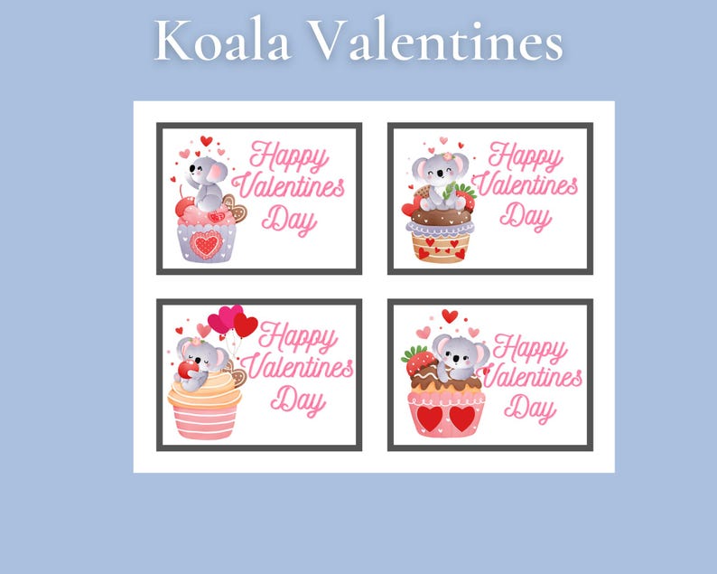 Koala Valentine Cards Printable for Kids, Classroom Valentines, Cute ...