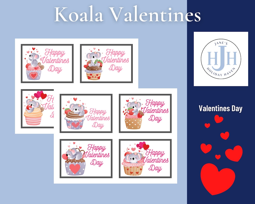 Koala Valentine Cards Printable for Kids, Classroom Valentines, Cute ...