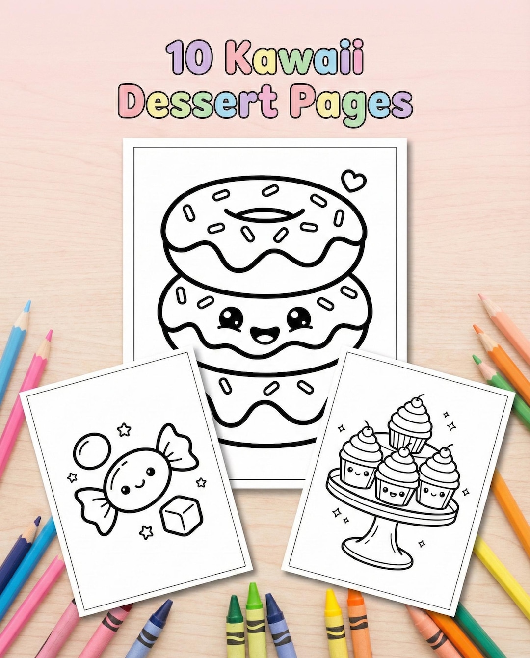 Kawaii Dessert Coloring Pages for Kids – 10 Sweet Treat Designs ...