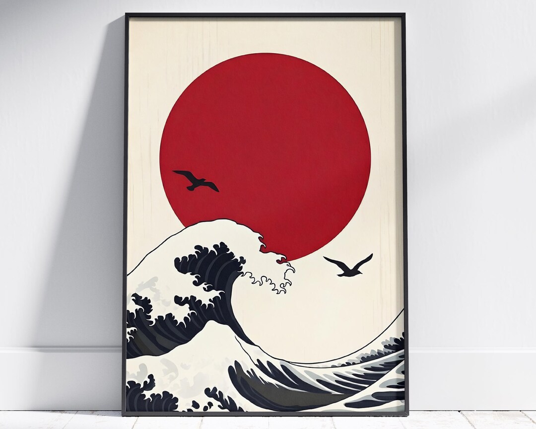 Japanese Sun and Wave Print, Japandi Wall Art, Minimalist Ocean Poster ...