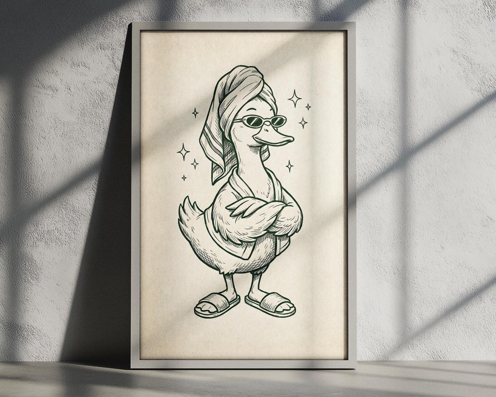 Funny Duck Bathroom Wall Art, Spa Day Animal Print, Cool Duck in Towel ...