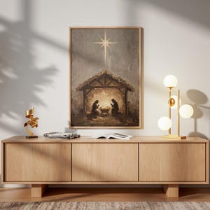 Vintage Nativity Print, Manger Scene Wall Art, Antique Style Christmas ...