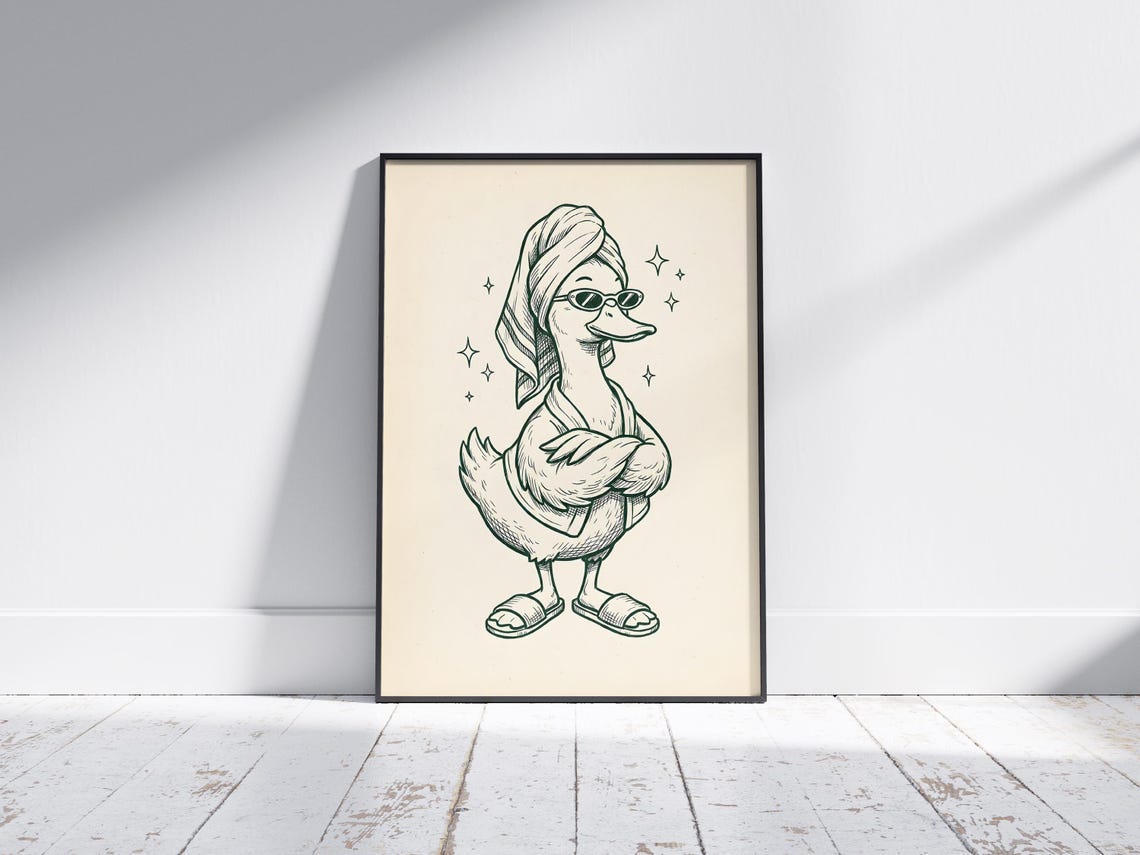 Funny Duck Bathroom Wall Art, Spa Day Animal Print, Cool Duck in Towel ...