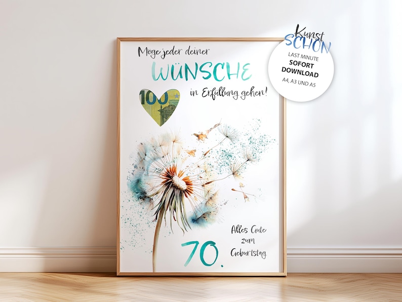 Money Gift for a 70th Birthday | Printable PDF Gift Idea | Instant ...