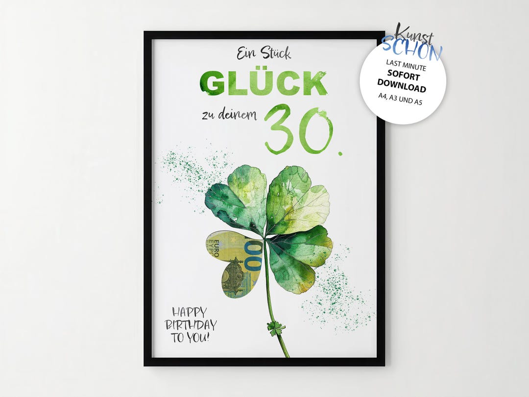 Cash Gift for a 30th Birthday | PDF Template for Instant Download ...