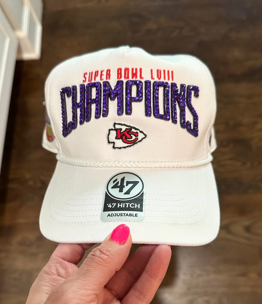 Kansas City Chiefs Rhinestone Bling White Super Bowl LVIII Champions ...