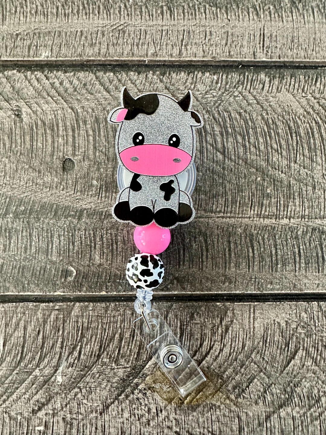 Sparkle Cow Beaded ID Badge Holder Reel Retractable - Etsy