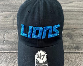 Detroit Lions Rhinestone - Black Adjustable Hat - Etsy