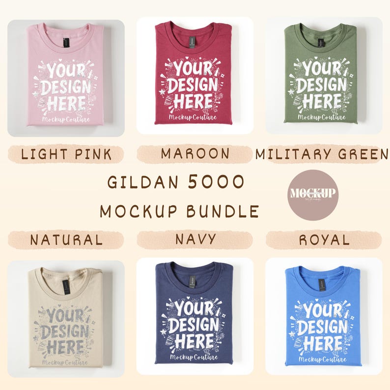 Gildan 5000 T-shirt Mockup Bundle | 22 Colors, Folded Flat Lay (digital ...